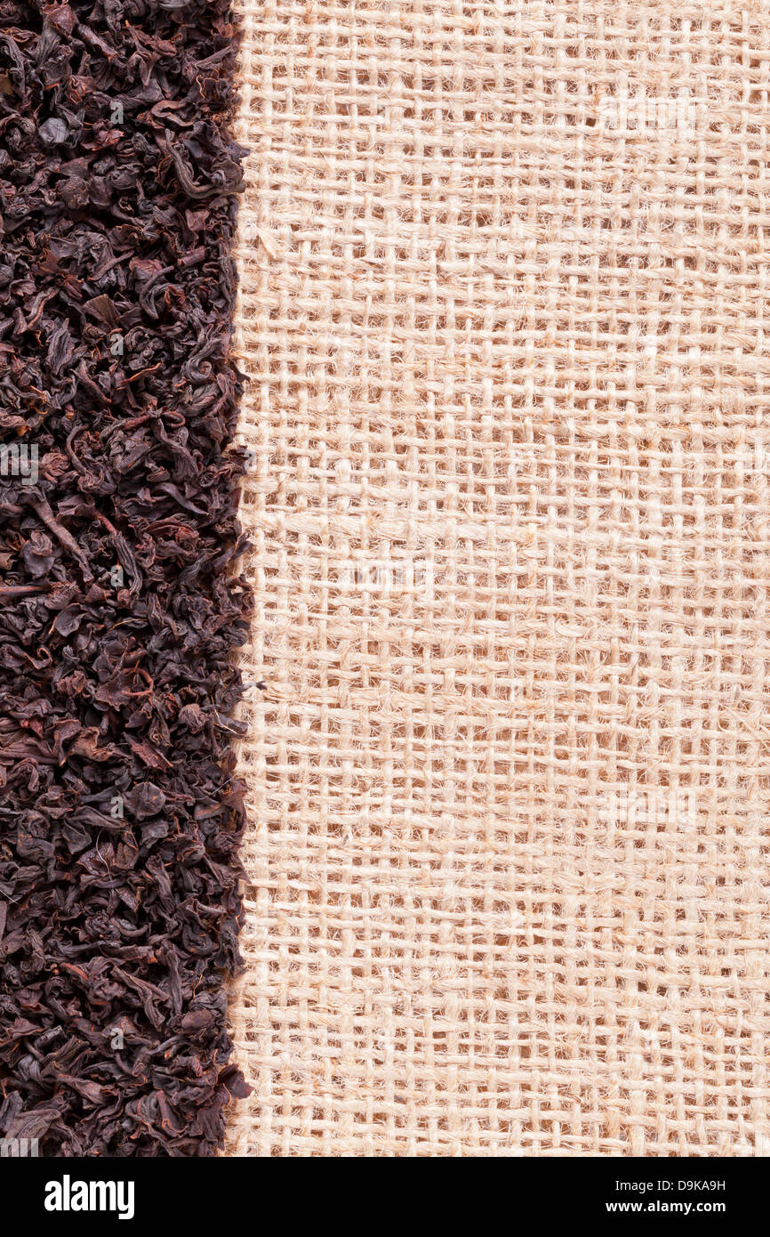 Ceylon black tea crop on burlap background Stock Photo - Alamy
