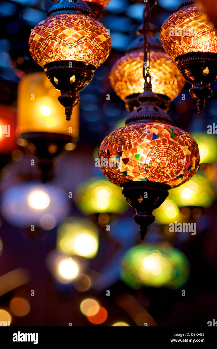 Colorful traditional lamps lit up Stock Photo - Alamy