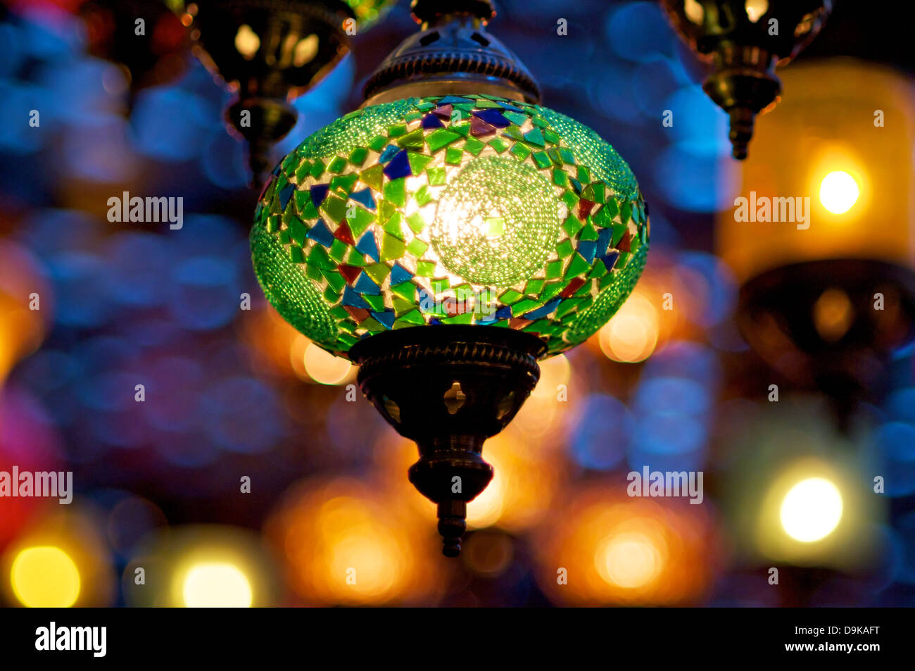 Colorful traditional lamps lit up Stock Photo - Alamy