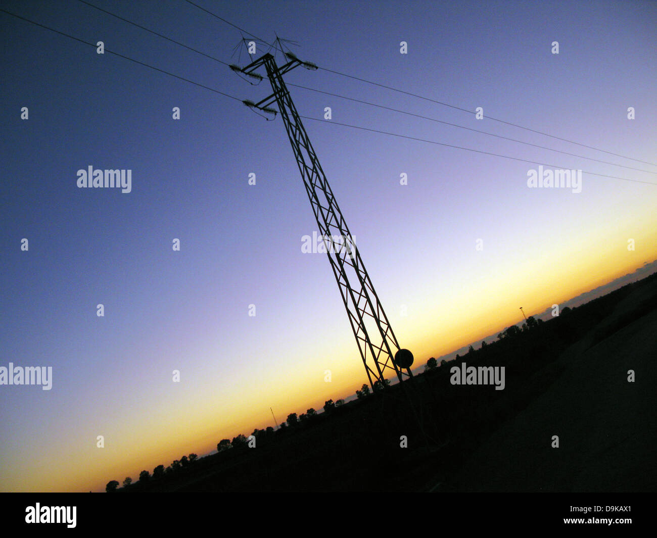pylon lines night sky Stock Photo - Alamy