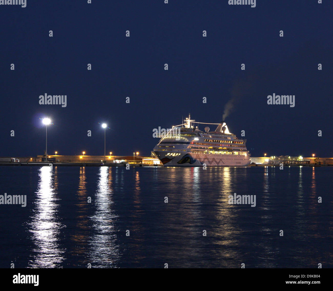 AIDA Cruises Cruise Ship “AIDAVITA” (203 mtrs) - on berth at dusk on ...