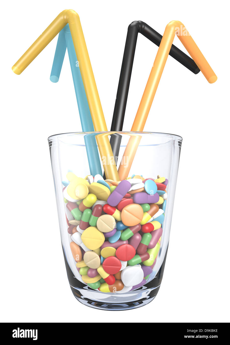 glass with many different pills and colorful straws inside Stock Photo ...