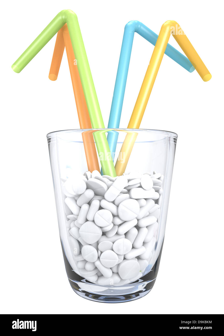 glass with many white pills and colorful straws inside Stock Photo - Alamy