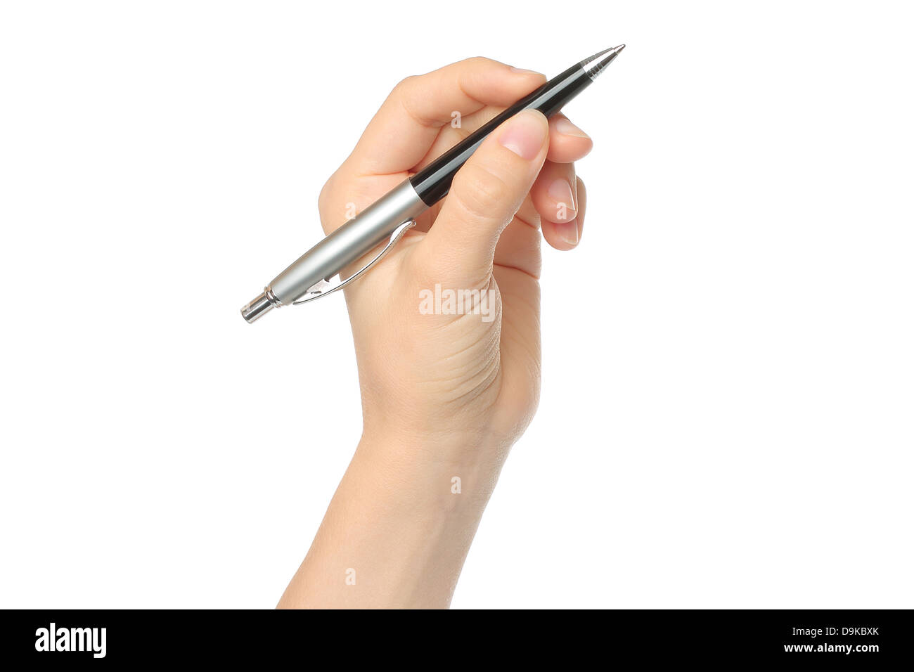 Hand with pen on white background Stock Photo - Alamy