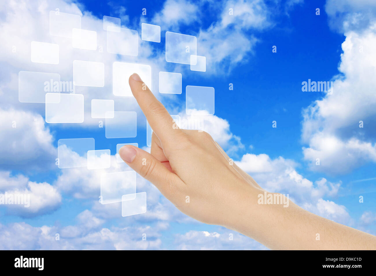 Cloud computing concept with woman hand Stock Photo - Alamy