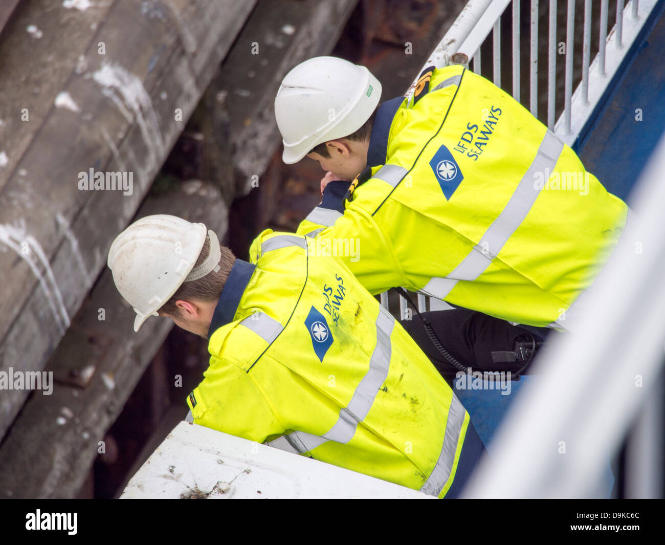 Crew prepare to dock at Newcastle, on a North Sea Ferry from Newcastle ...