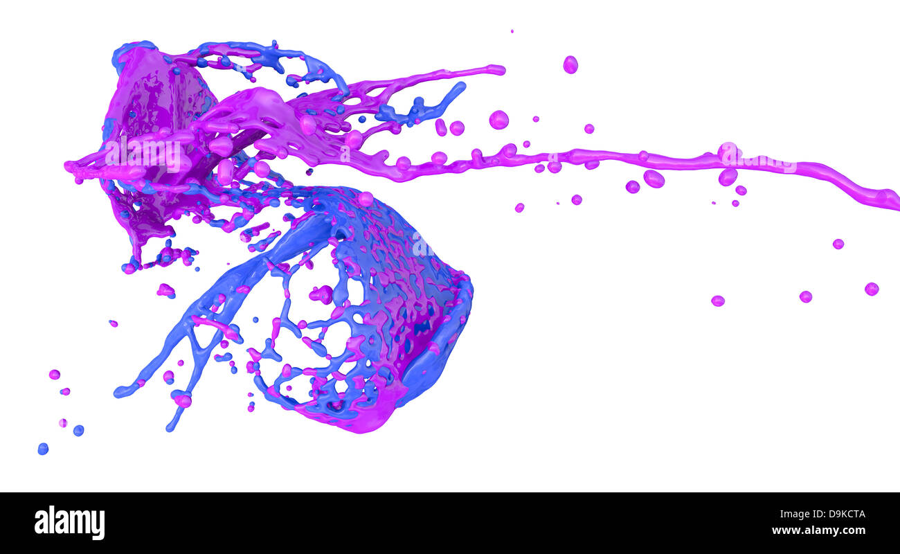 pink and blue color splashes collide - isolated on white Stock Photo ...