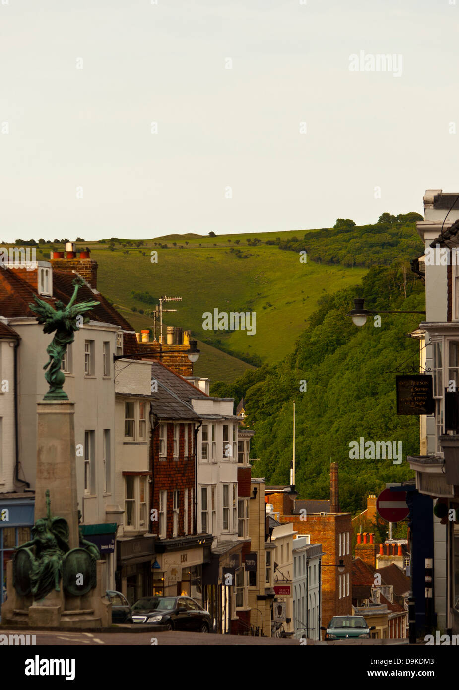 Lewes town High Street with South Downs Stock Photo - Alamy