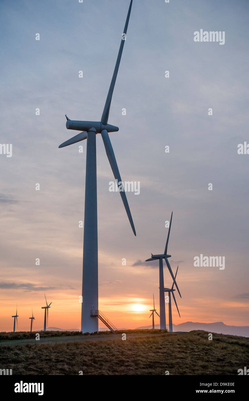 Sun set over Carno 2 wind farm, Powys, Mid Wales, UK Stock Photo - Alamy