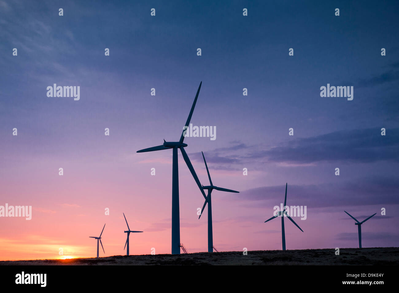 Sun set over Carno 2 wind farm, Powys, Mid Wales, UK Stock Photo - Alamy