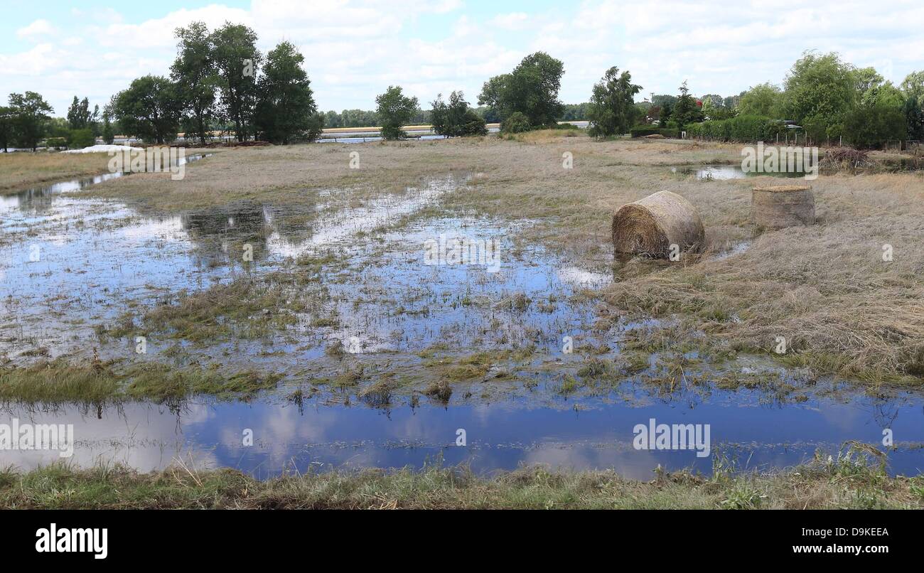 The flood waters are pictured along the Elbe River in Fischbeck ...