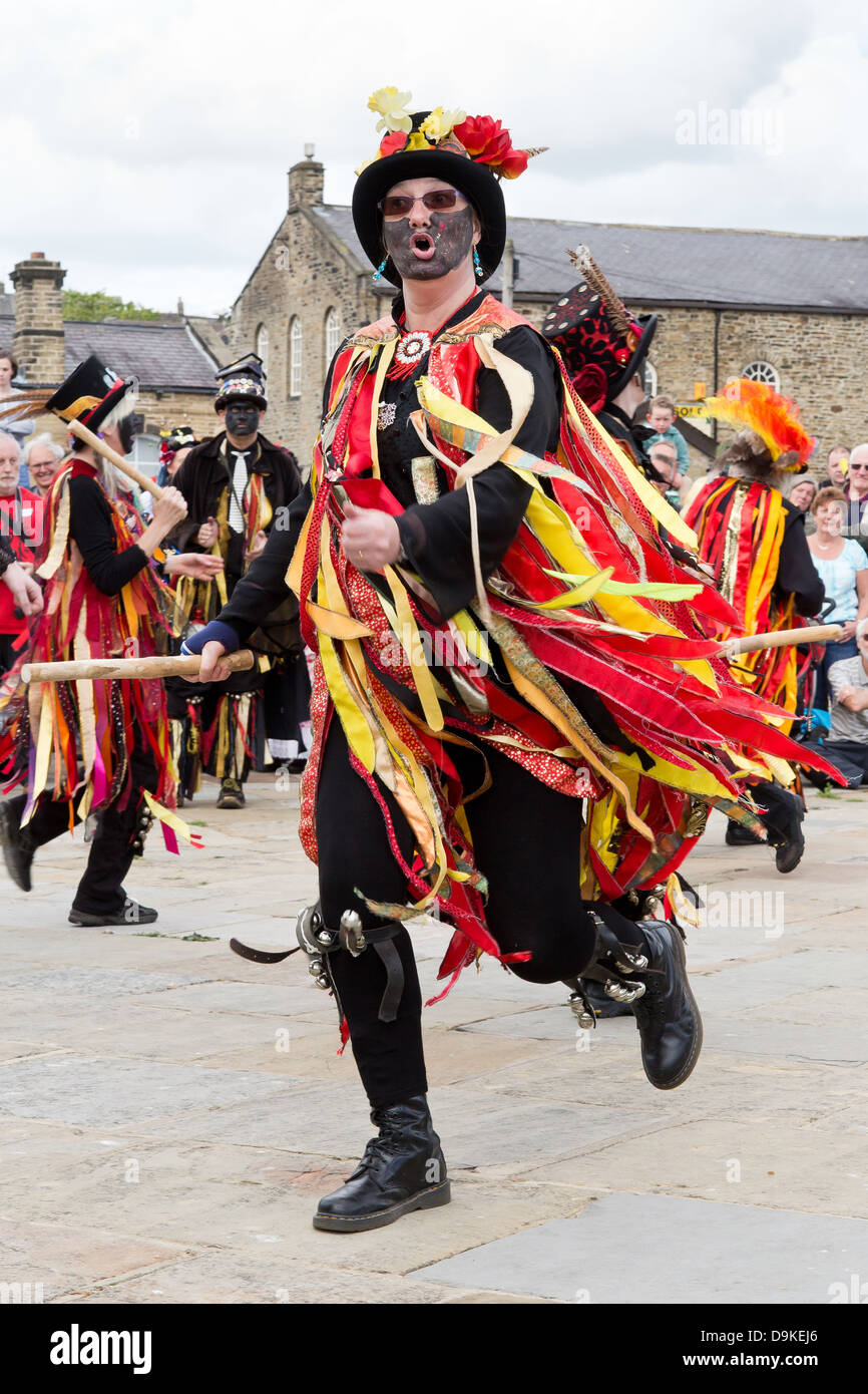 male Morris dancer with black face at Skipton, north Yorkshire, England ...