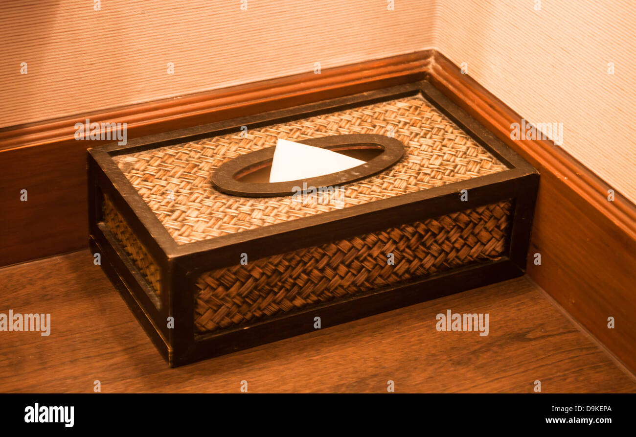 Facial tissue paper in bamboo craft box Stock Photo - Alamy