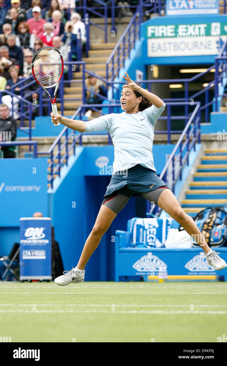 21.06.2013 Eastbourne, England. Jamie Hampton (USA) defeats Caroline Wozniacki(DEN) in Women ...