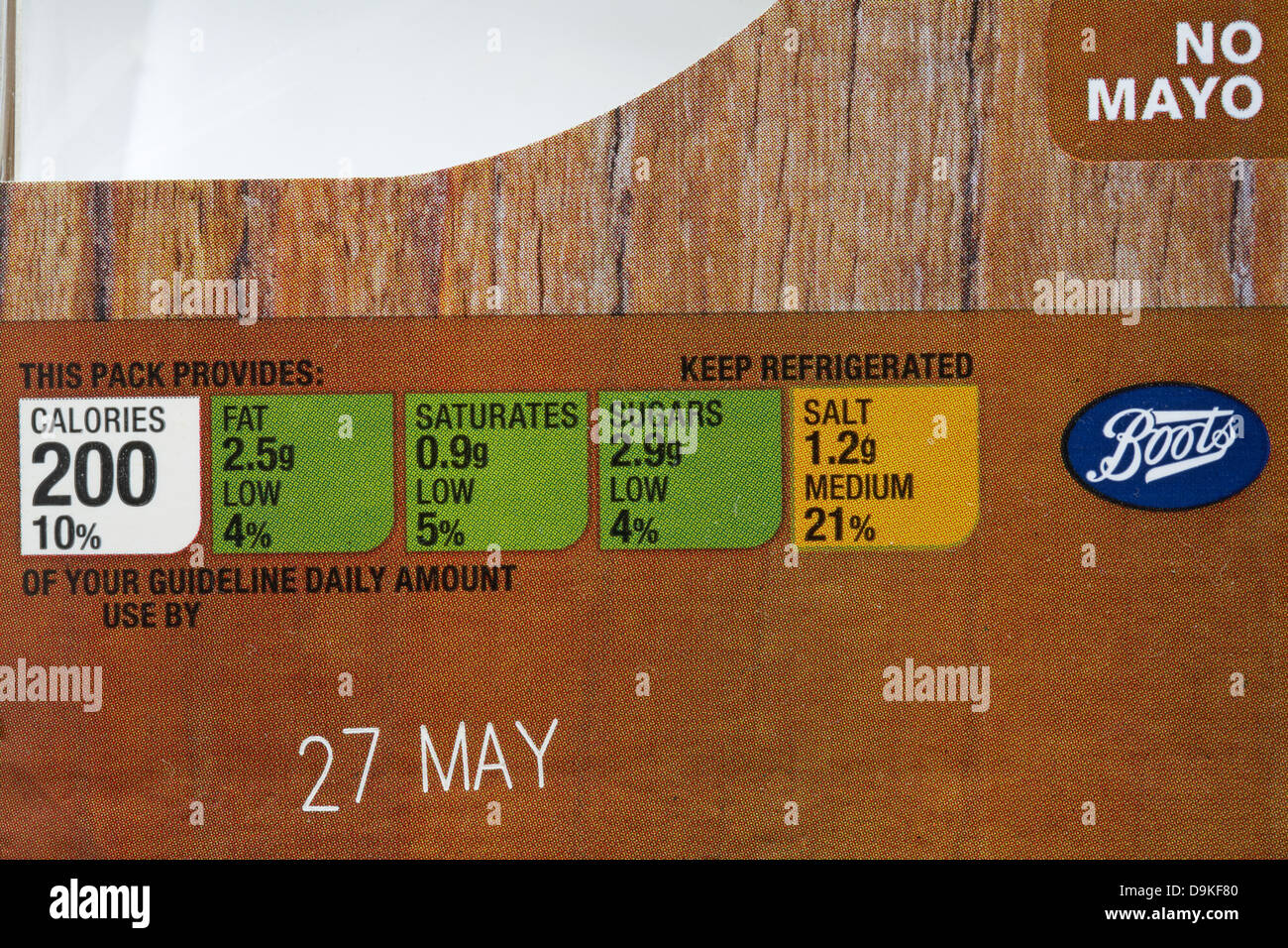 GDA information with traffic light colour coded system on pack of Boots ...
