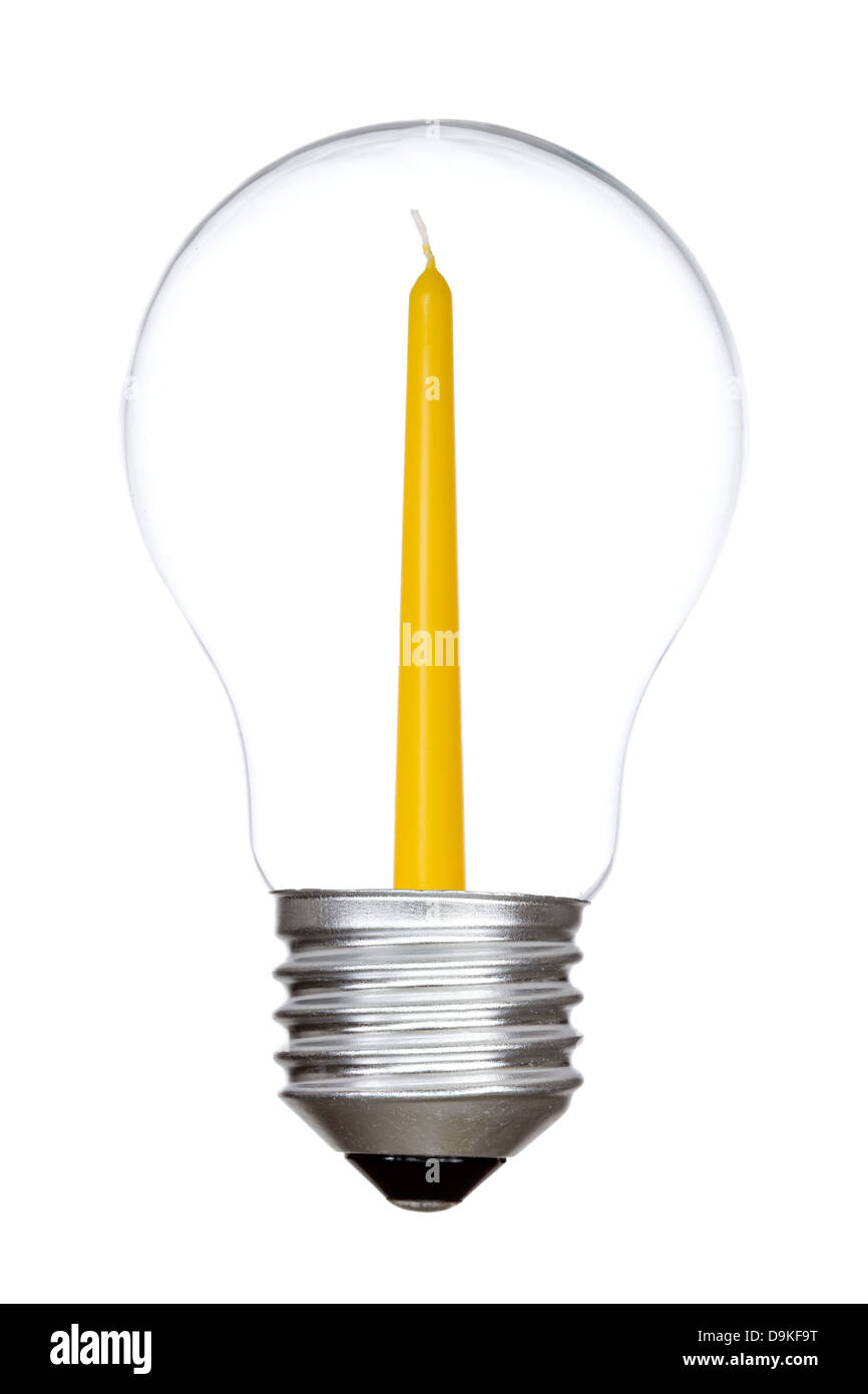 Light bulb with candle inside. Isolated on white background Stock Photo ...