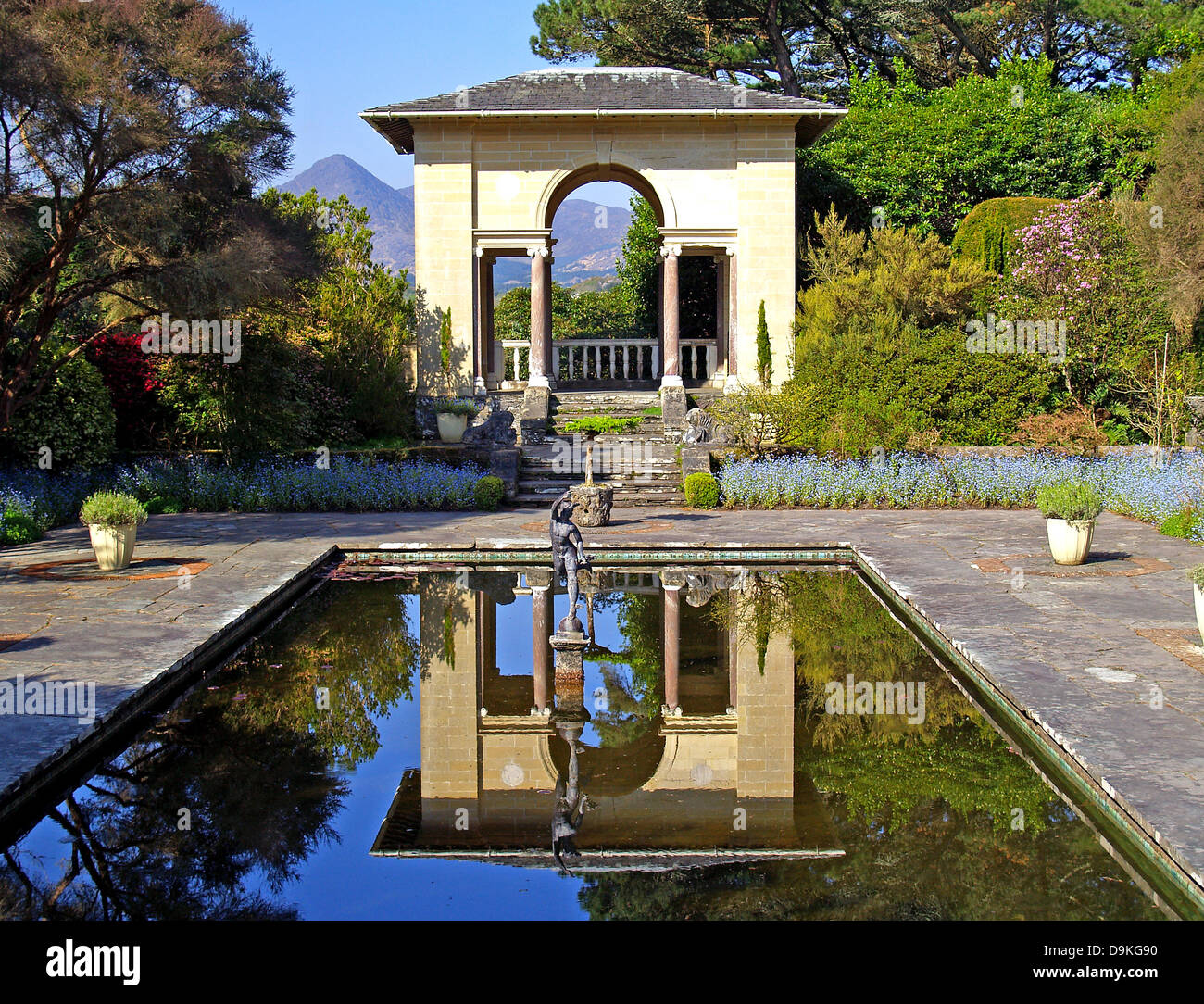 Reflection in a pool at the Italian Gardens of Garinish Gardens,County ...