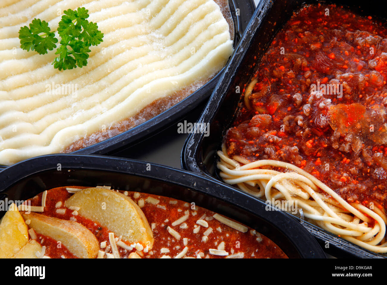 A closeup of frozen ready meals brought from UK supermarkets Stock ...