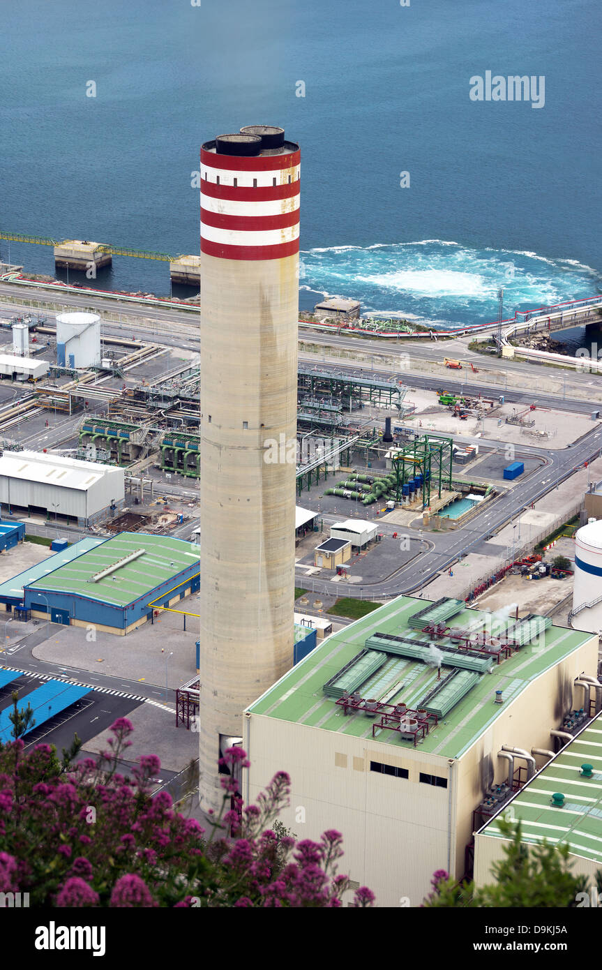 big smokestack of factory near sea. Cierbana, Biscay, Basque Country ...