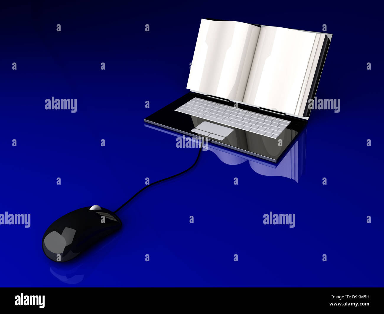 A digital book on a laptop screen. Symbolic 3D rendered Illustration ...