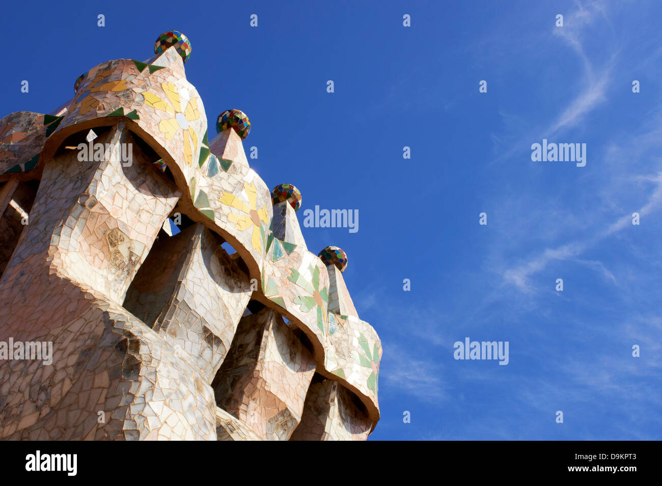 Ornate chimneys on the roof of Casa Batllo, Barcelona, Spain Stock ...