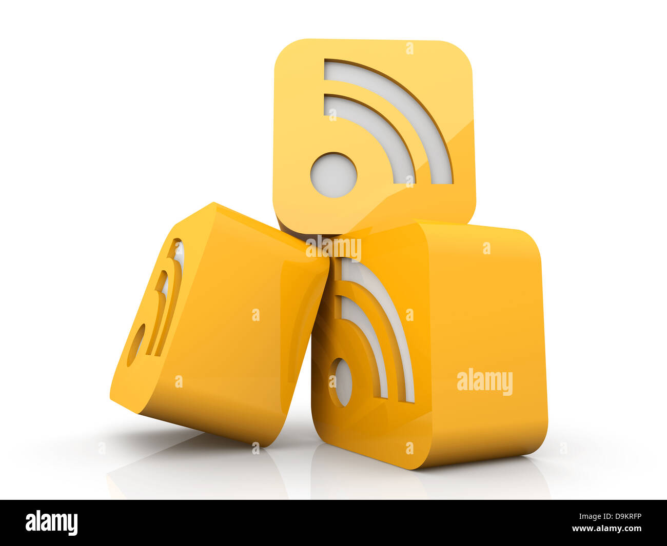 3D rendered Illustration. A stack of RSS symbols. Isolated on white ...