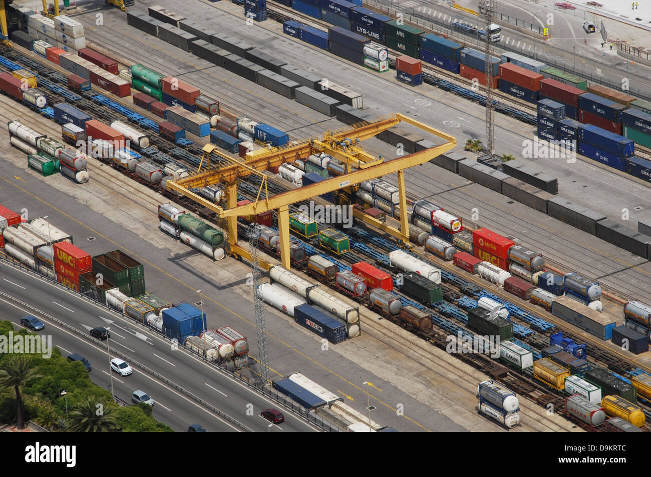 Barcelona container port and railway, Catalonia Spain Stock Photo - Alamy