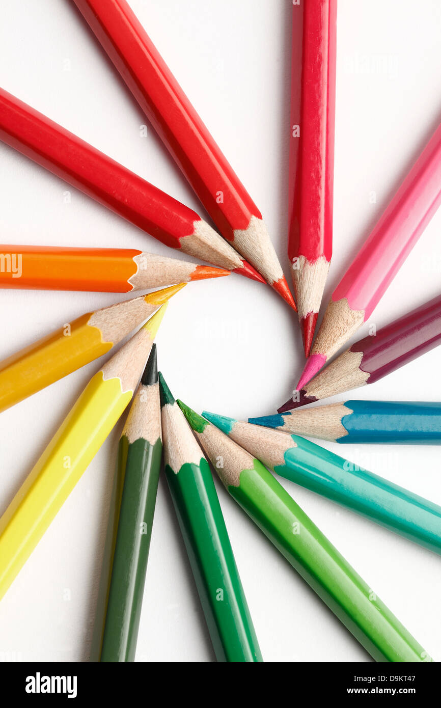 Colored Pencil arranged in a circle Stock Photo - Alamy