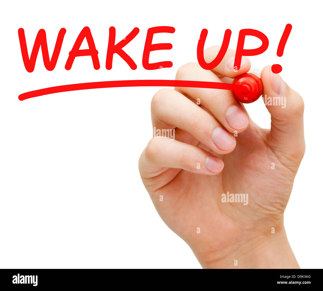 Hand writing Wake Up with red marker on transparent wipe board Stock ...