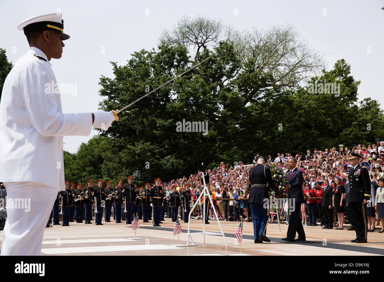 US President Barack Obama participates in a Memorial Day wreath laying ...