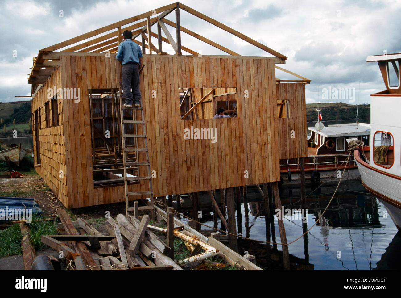 Chiloe Island Chile Castro Building A New Wooden House On Stilts ...