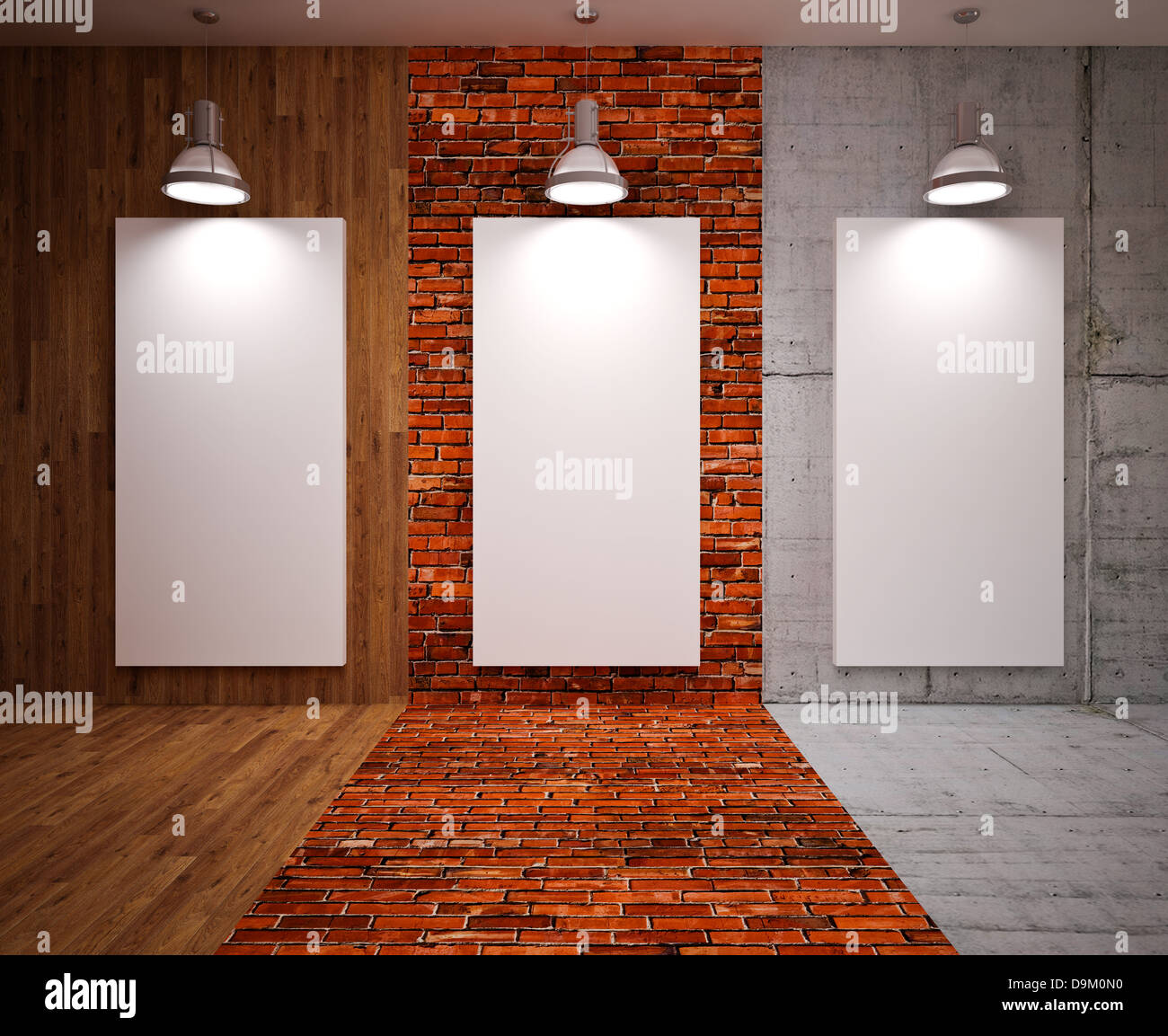 Banner on wall with lamps, modern interior Stock Photo - Alamy
