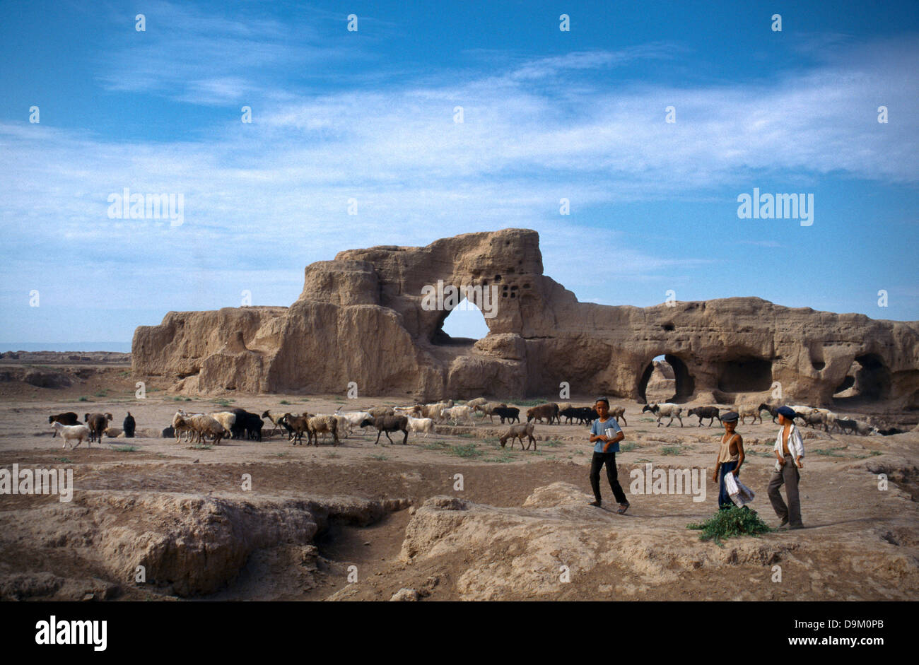 Xinjiang China Nr Turpan Men & Cattle Ruins Of Ancient Jiaohe Stock ...