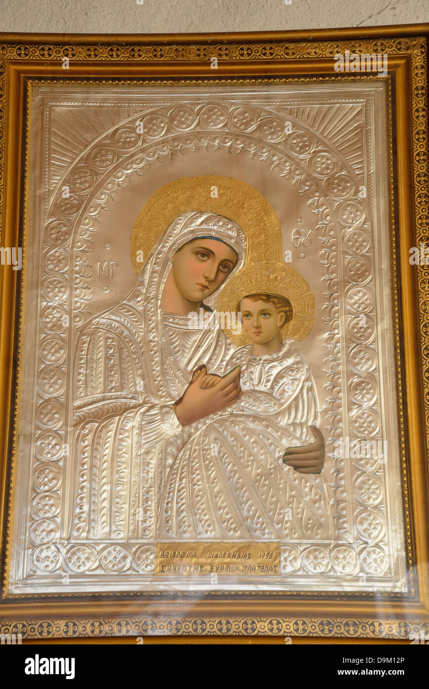 Christian icon at The Monastery of St Michael at Panormitis, Symi (Simi ...