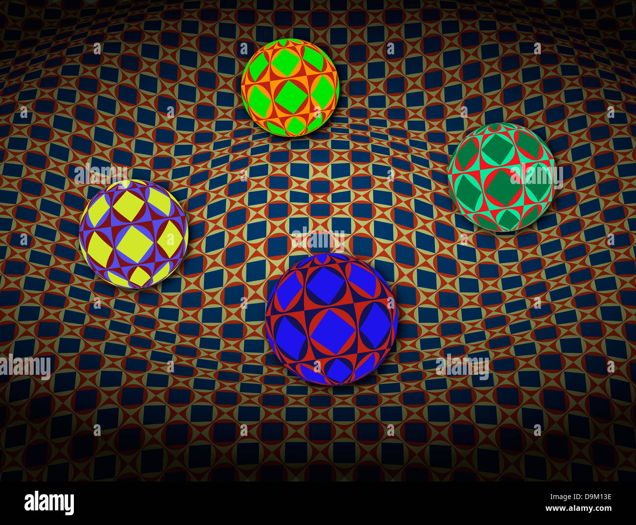 Four spheres over a 3d surface Stock Photo - Alamy