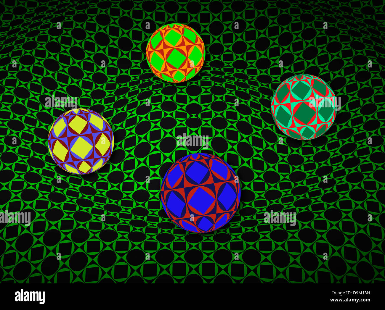 3D surface with four colorful spheres Stock Photo - Alamy