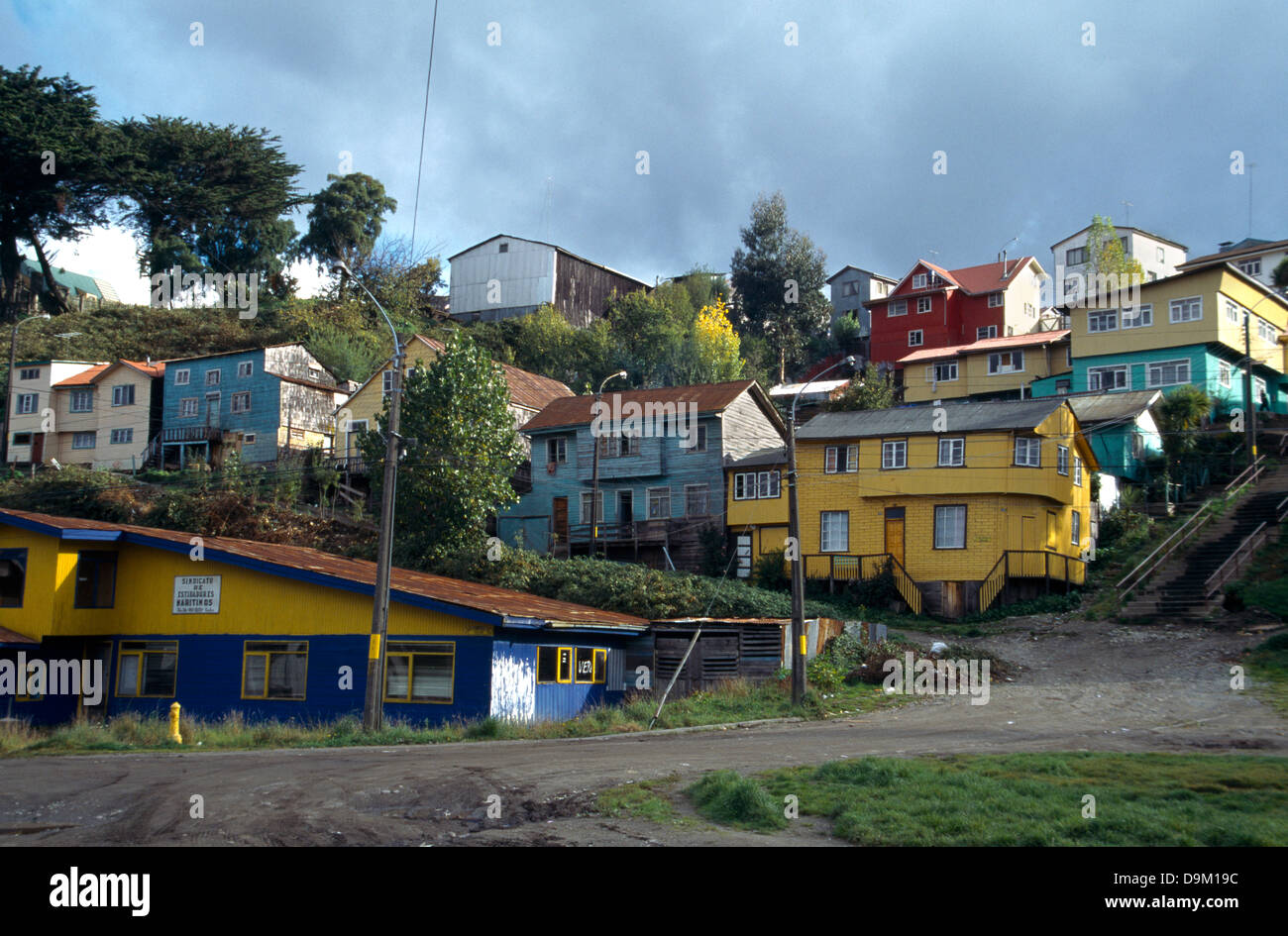 wooden houses chiloe island castro chile Stock Photo - Alamy