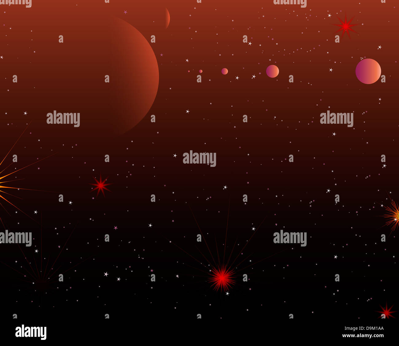 Red space planet system with stars Stock Photo - Alamy