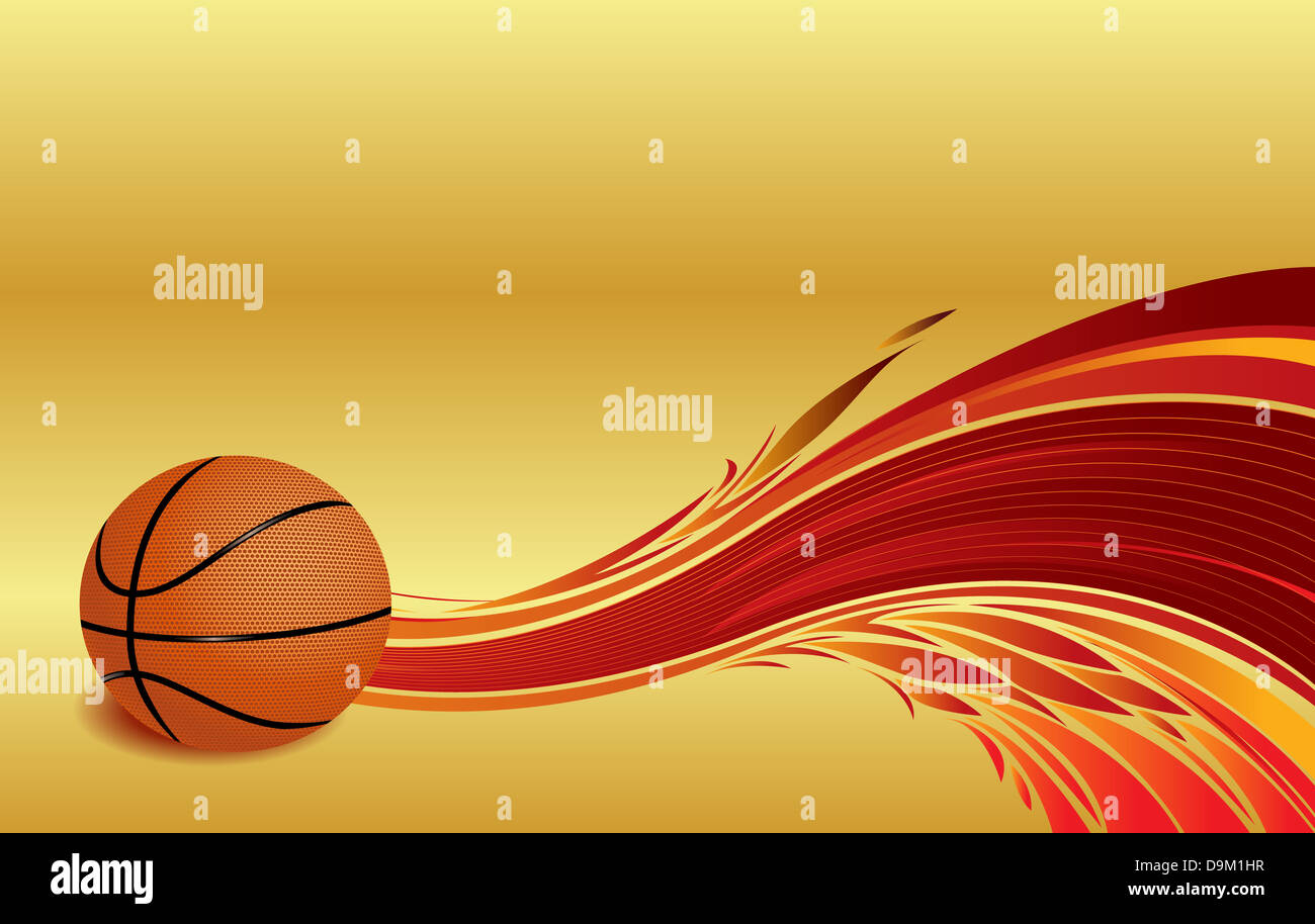 Basketball ball with flames at a golden background Stock Photo - Alamy