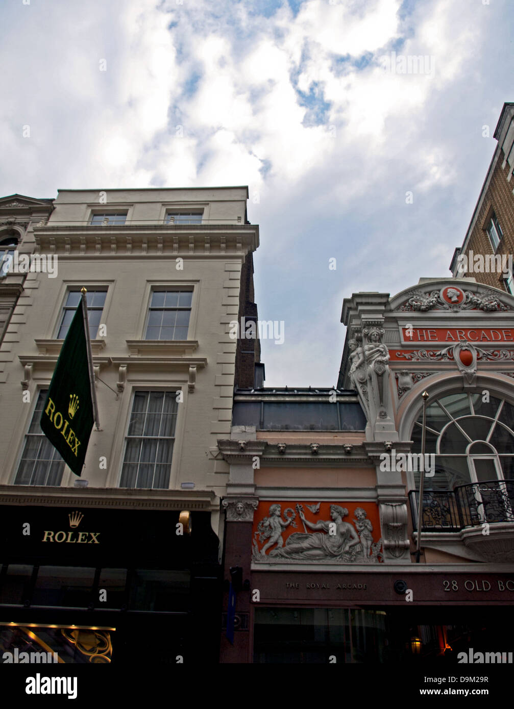Upper facade of shops on on Bond Street, an upmarket shopping street in ...