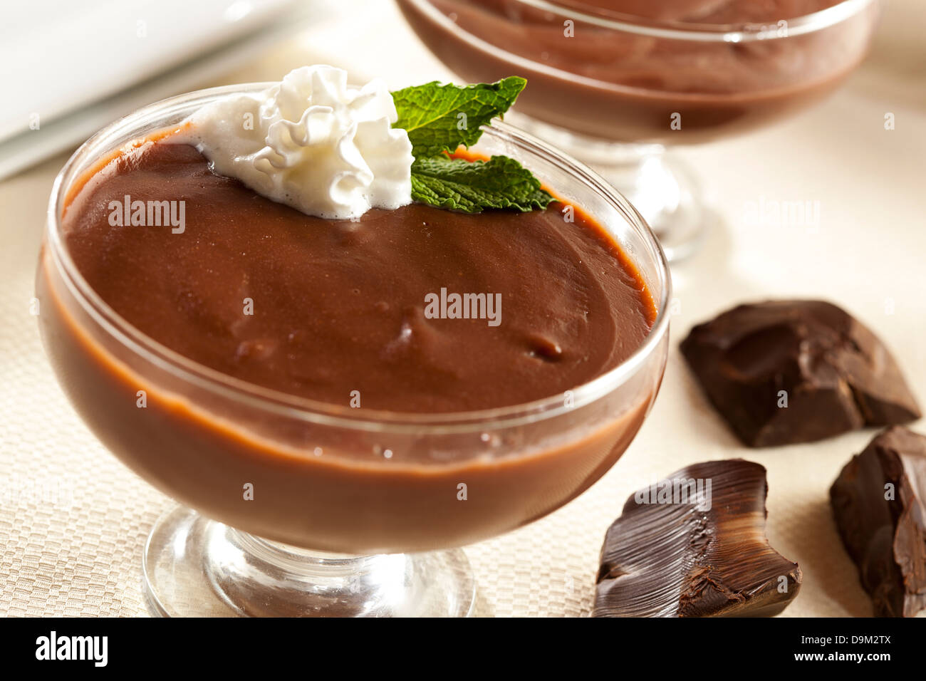 Hot Homemade Chocolate Pudding with whipped cream Stock Photo - Alamy