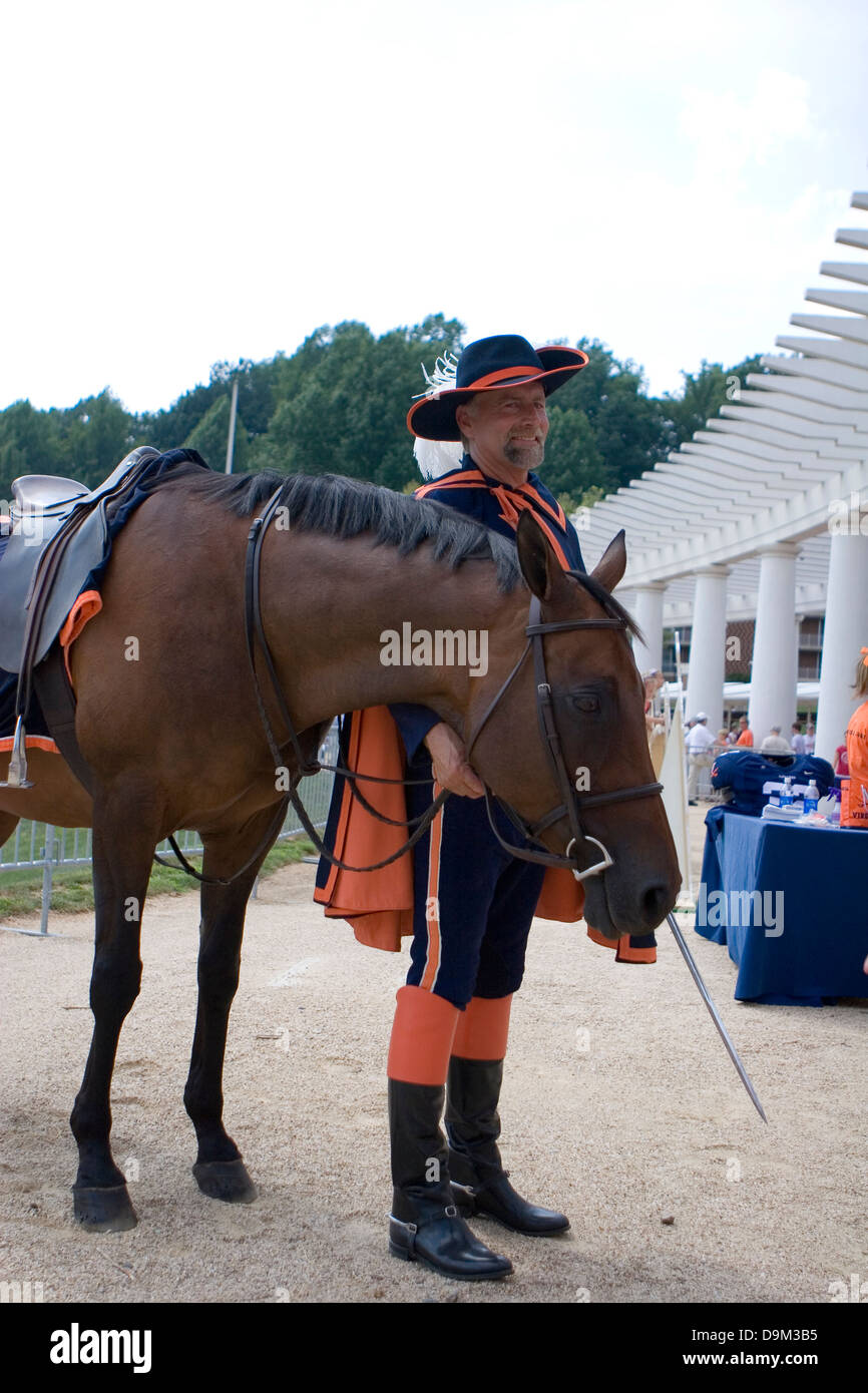 The Virginia Cavaliers mascot and his horse Sabre posed stands at Scott ...