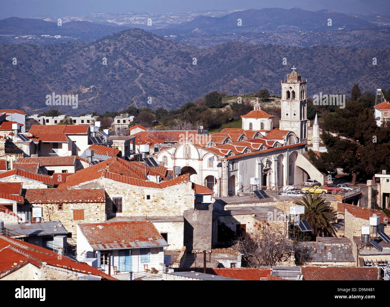 View of the rooftops and Church of the Holy Cross in the centre of town ...