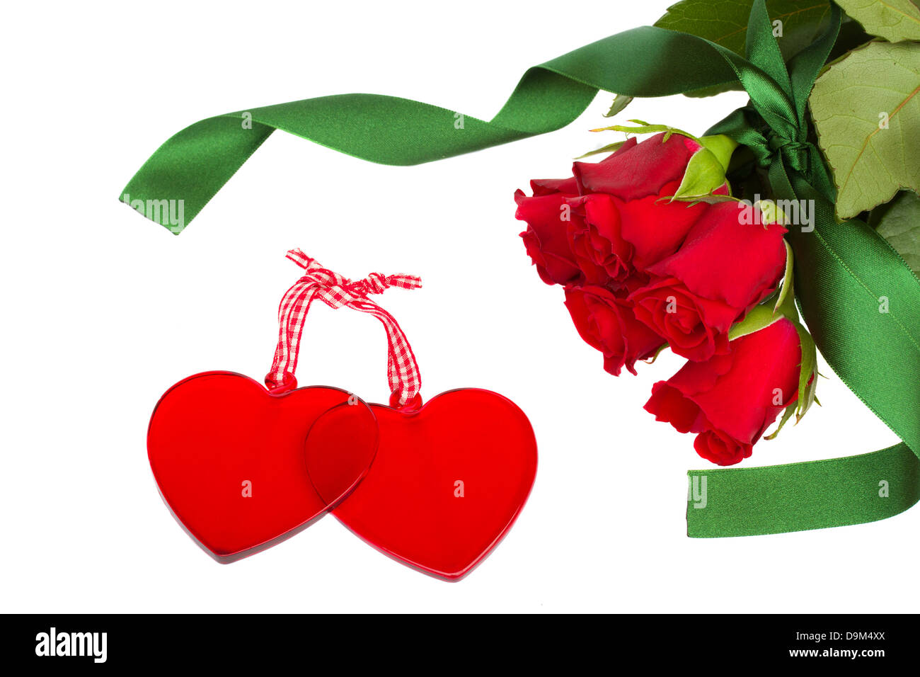 two glass hearts with red roses Stock Photo - Alamy