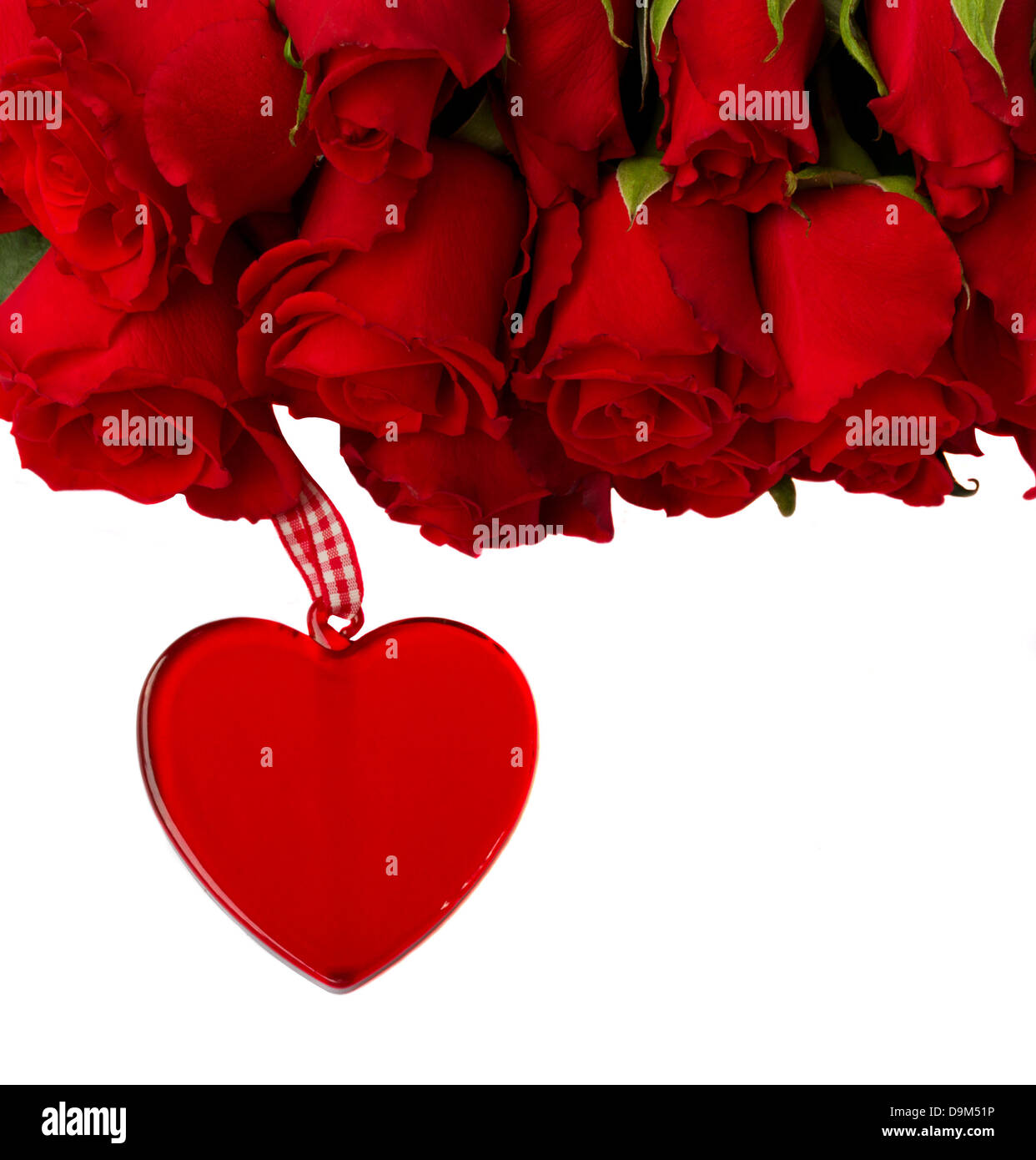 red roses with hanging heart Stock Photo - Alamy