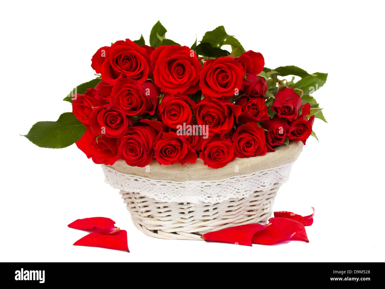 Bouquet roses in basket Cut Out Stock Images & Pictures - Alamy