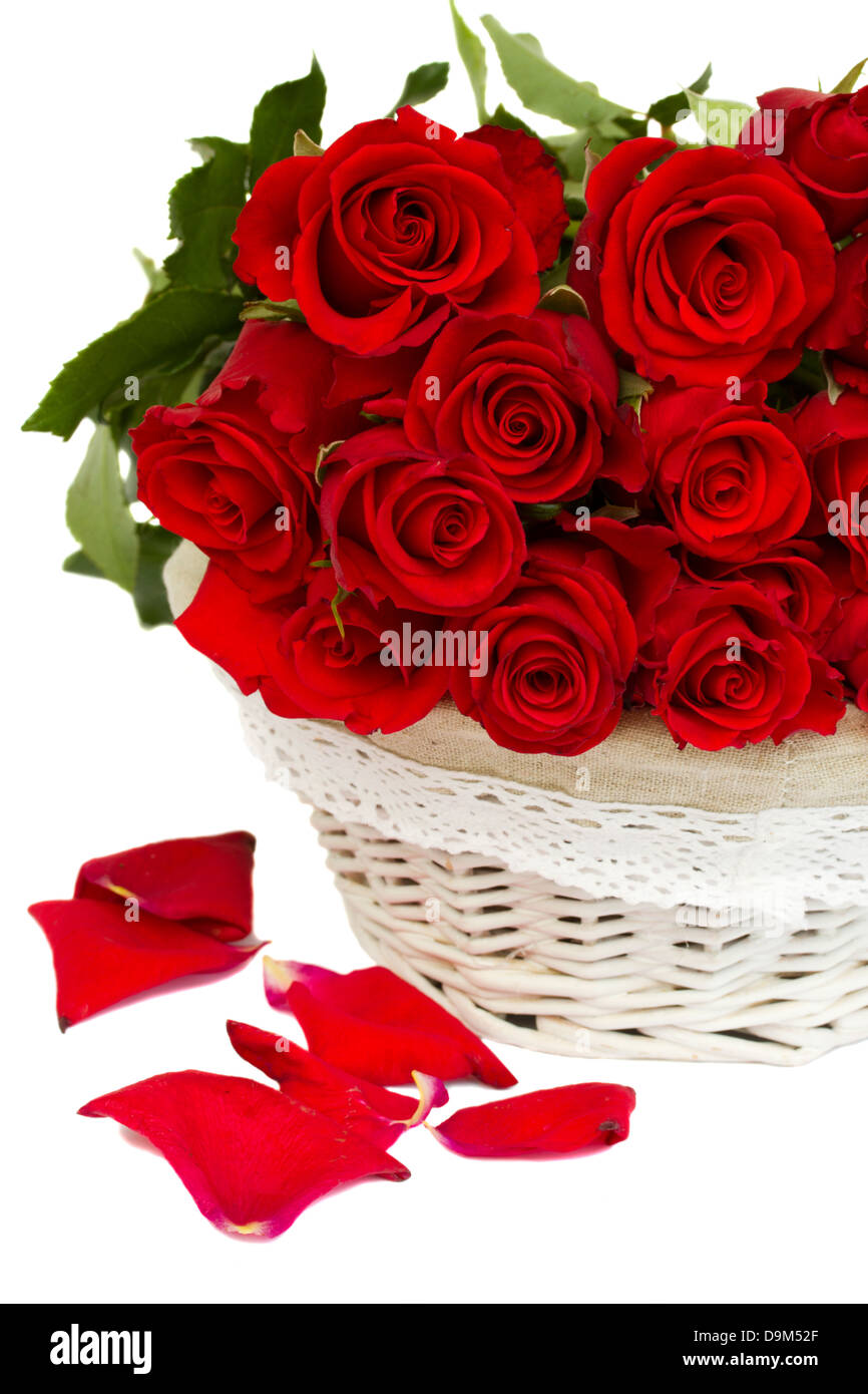 bunch of red roses in basket Stock Photo - Alamy