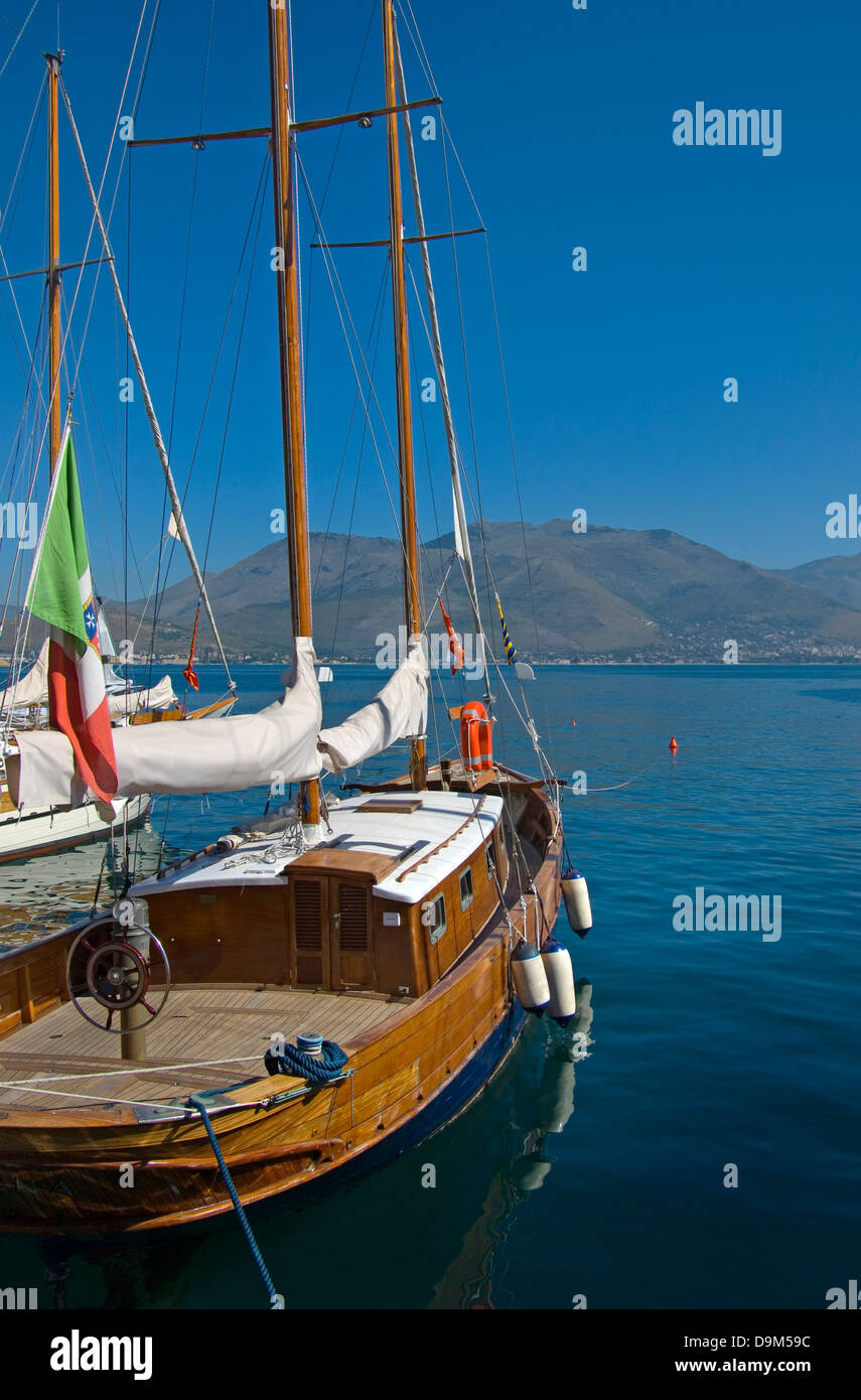 Gaeta, Lazio, Italy. Boats in the harbour. Looking over the Gulf of ...