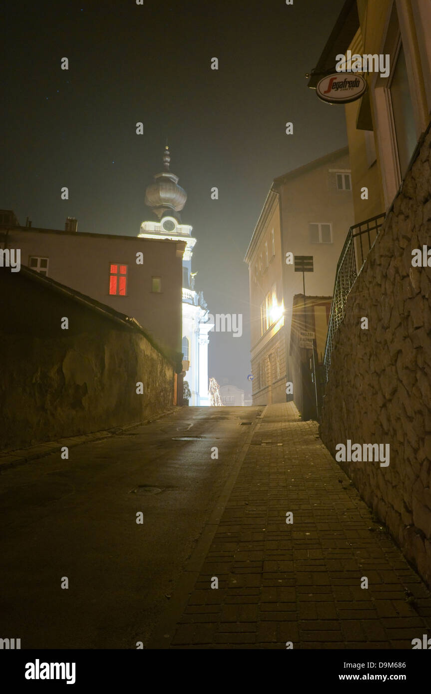 Wadowice by night Parish Church, view from backstreet Stock Photo - Alamy