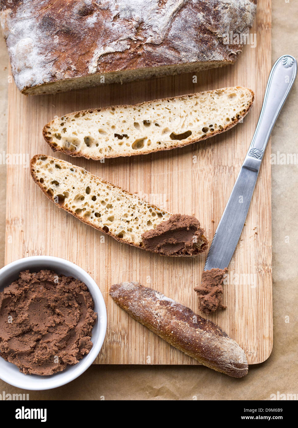 Fresh homemade whole wheat bread with homemade chestnut-chocolate puree ...